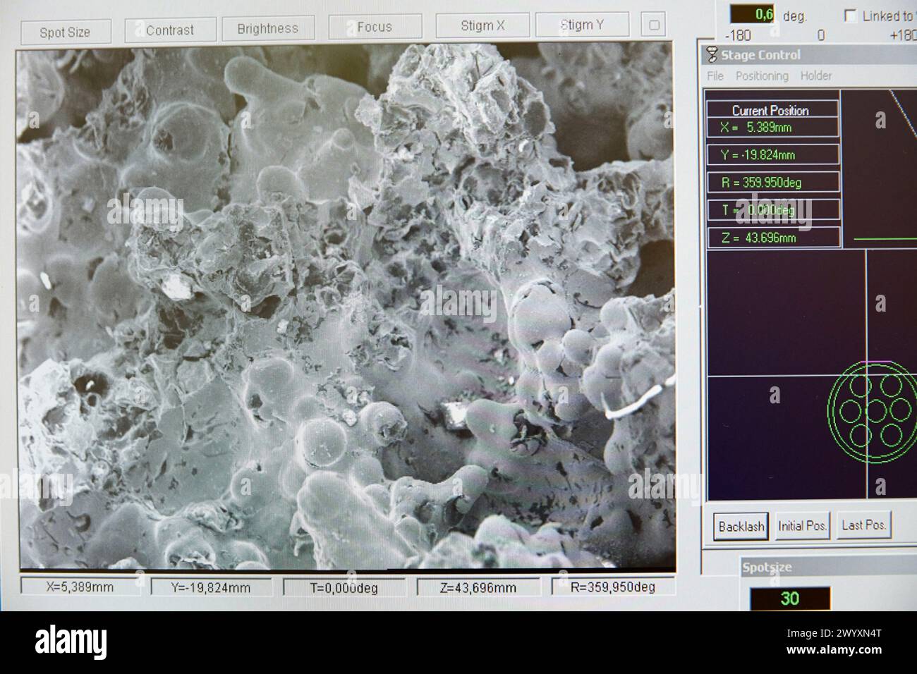 Image of a shrinkage cavity in a piece of casting. SEM. Scanning ...