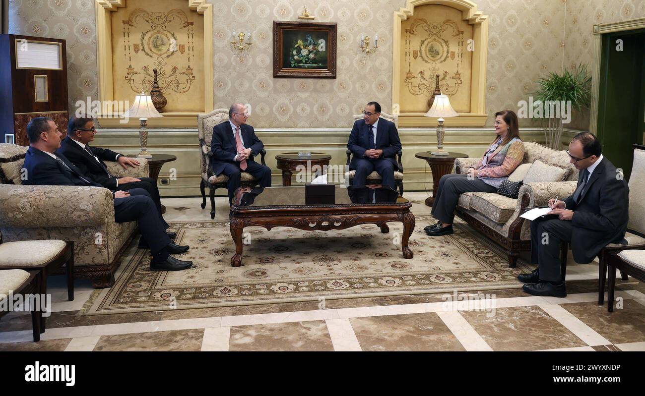 Palestinian Prime Minister and Foreign Minister Muhammad Mustafa receives Egyptian Prime ...