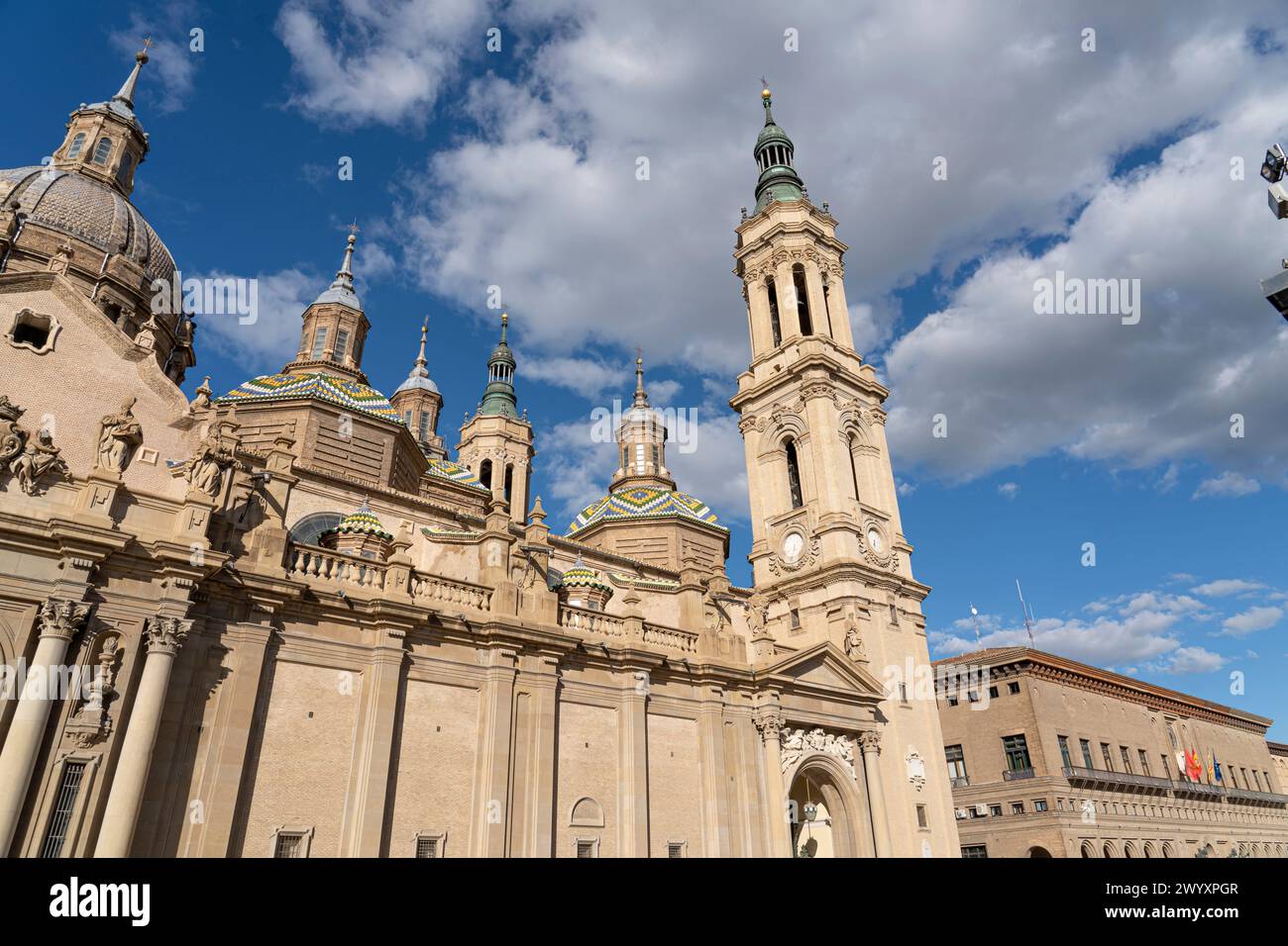 Grand front view of Basilica del Pilar's Baroque facade, adorned with ...