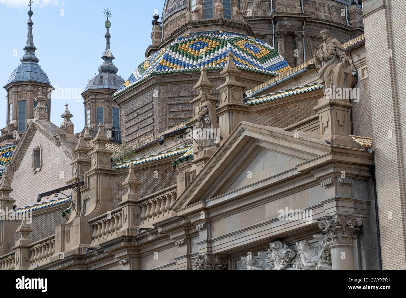 Grand front view of Basilica del Pilar's Baroque facade, adorned with ...