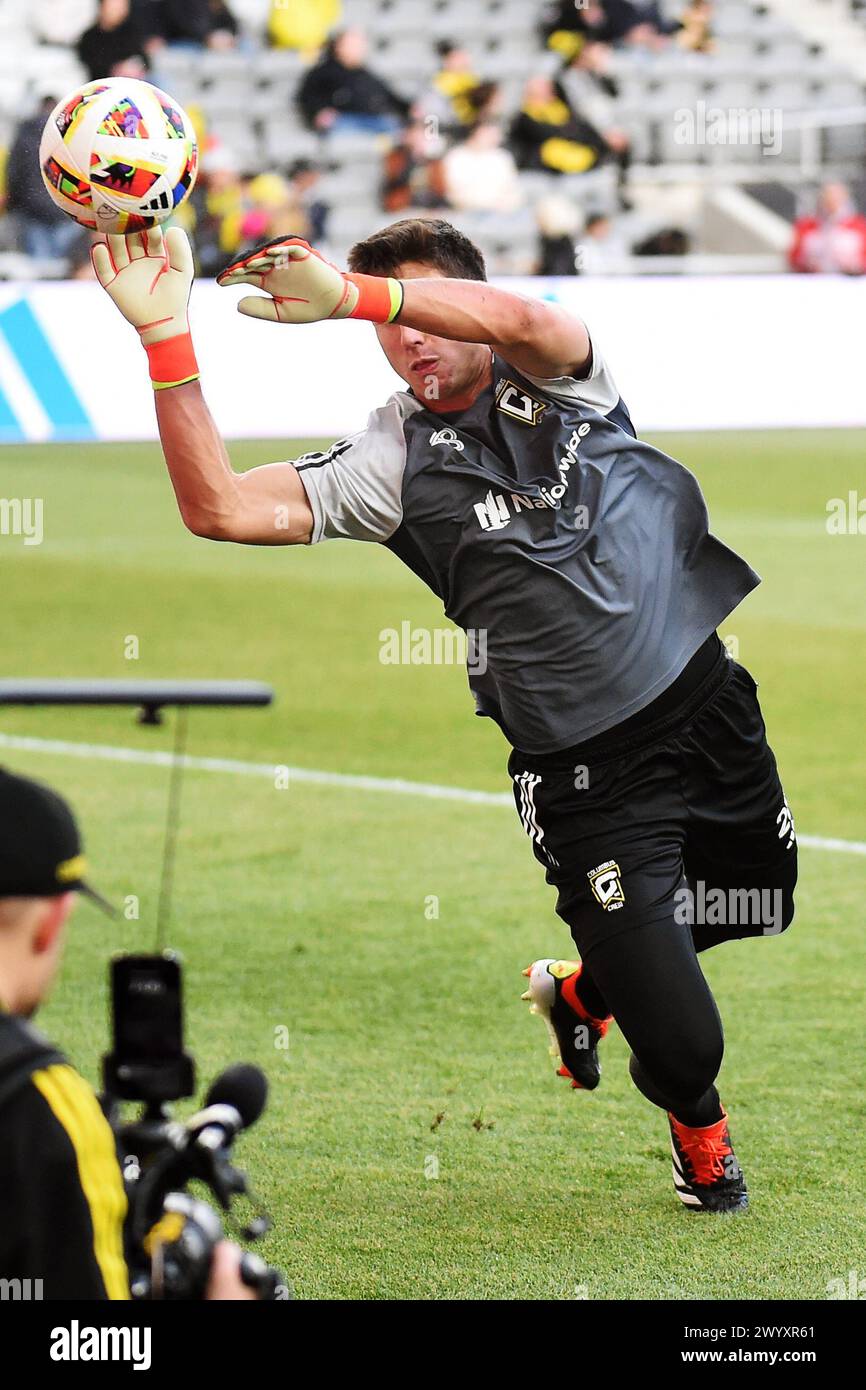 April 6, 2024: Columbus Crew goalkeeper Patrick Schulte (28) makes the ...