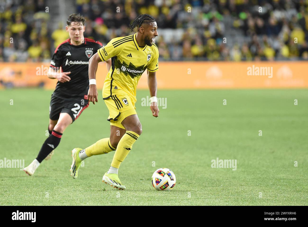 April 6, 2024: Columbus Crew defender Steven Moreira (31) handles the ...