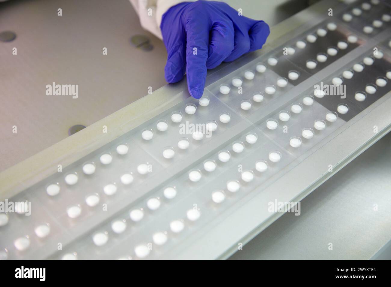 Technicians performing in-process control of tablets in a blister ...