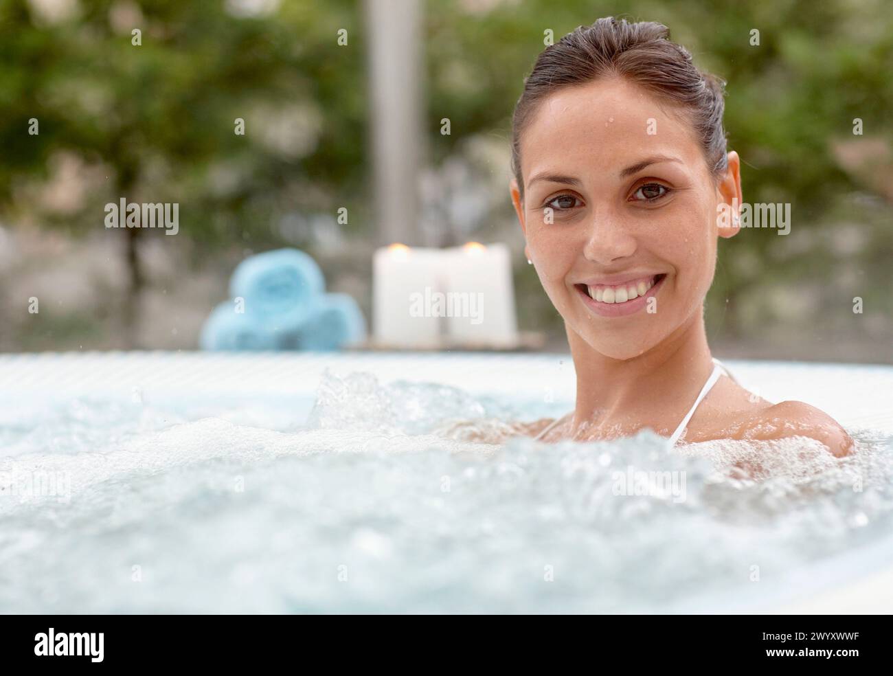 Jacuzzi woman garden hi-res stock photography and images - Alamy
