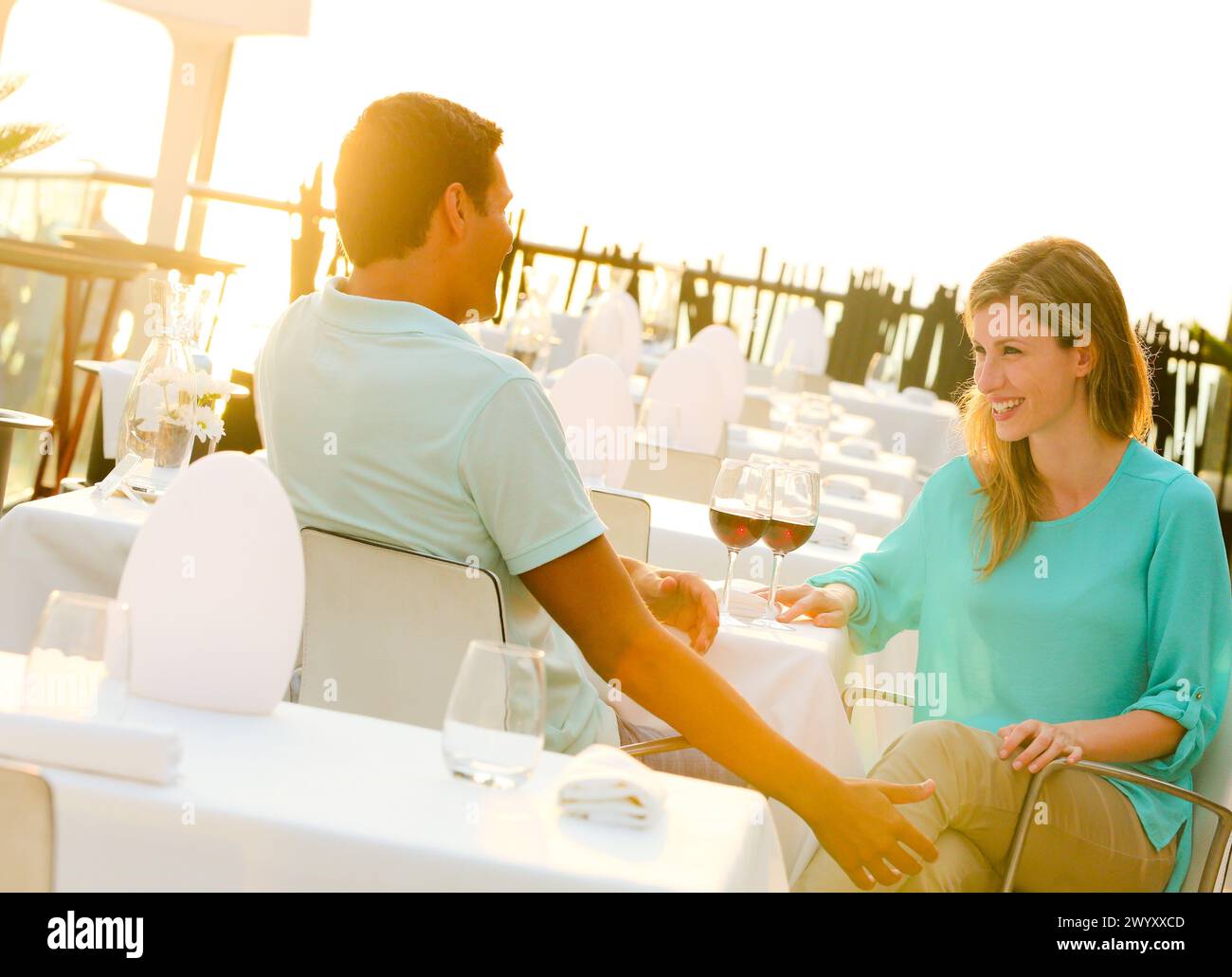 Couple restaurant table wine food spain hi-res stock photography and ...