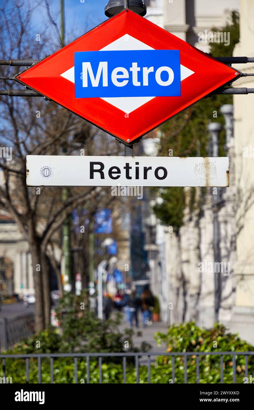 Entrance to the metro, Retiro Station, Alcalá Street, Madrid, Spain ...