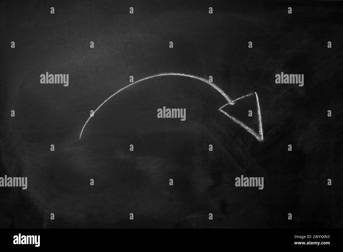 Curved arrow drawn with white chalk on a black blackboard Stock Photo ...