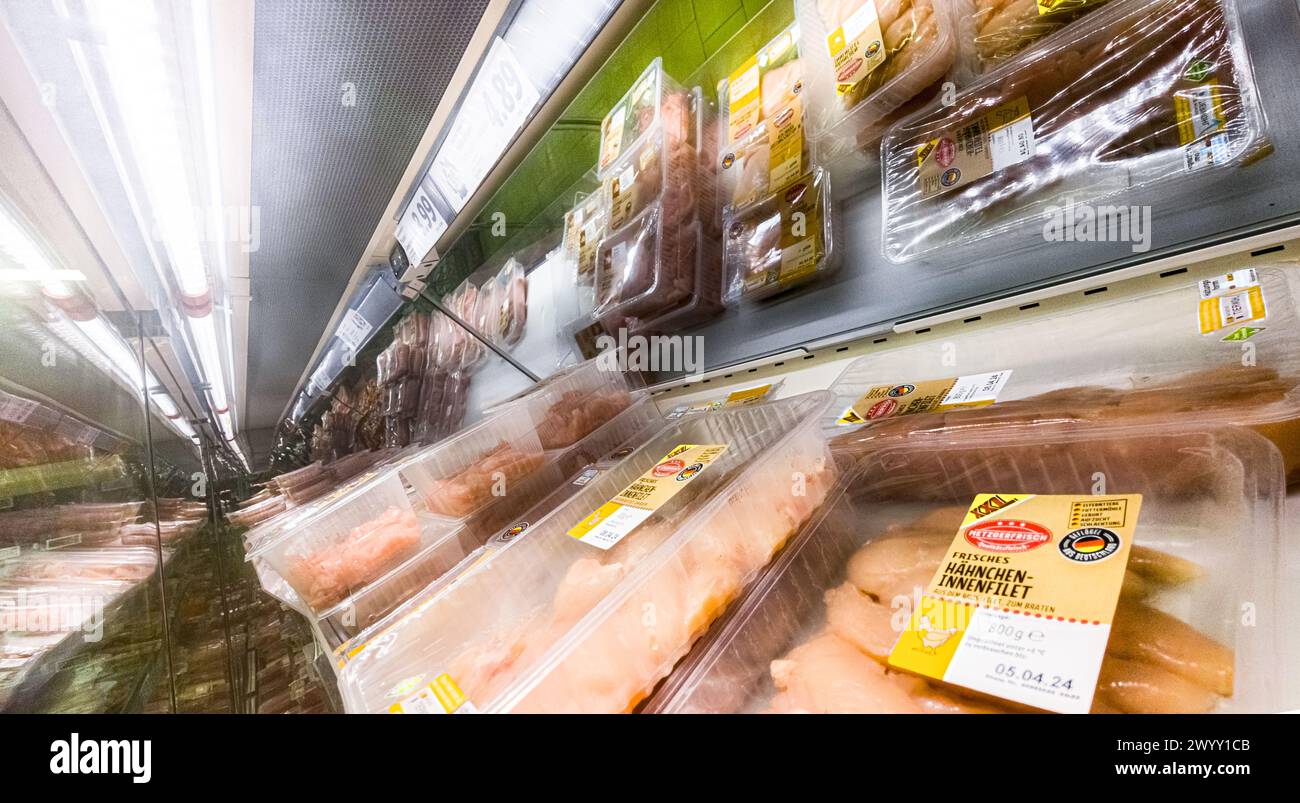 Hamburg, Germany. 03rd Apr, 2024. Packaged chicken is on the ...