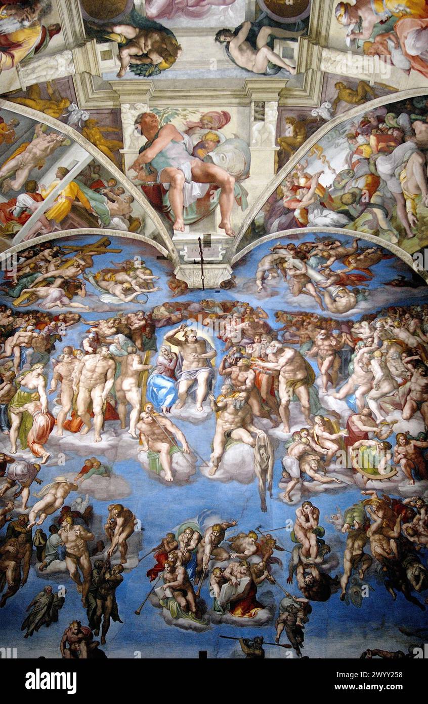 Renaissance frescoes by Michelangelo in the Sistine Chapel, Vatican Palace museums. Vatican City ...