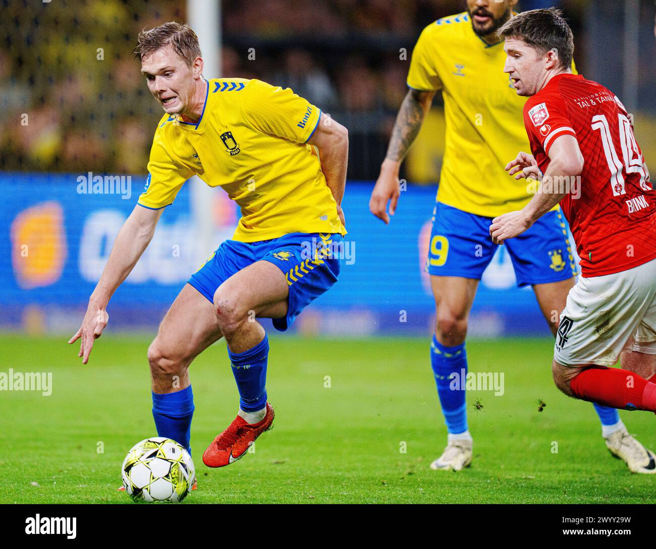Broendby's Mathias Greve and Silkeborg's Mark Brink during the ...