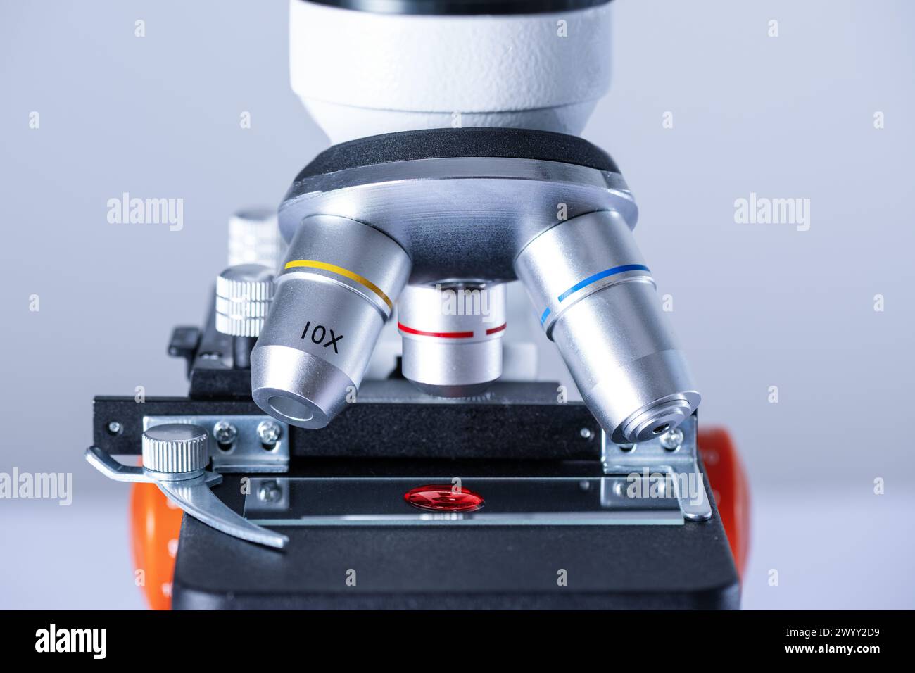 Blood sample on a glass slide under a microscope in the laboratory ...