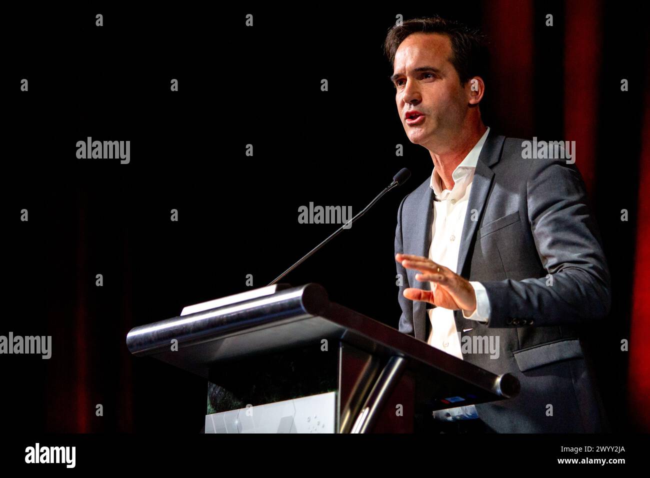 Las Vegas, USA. 08th Apr, 2024. Julien Marcel speaks at the ...