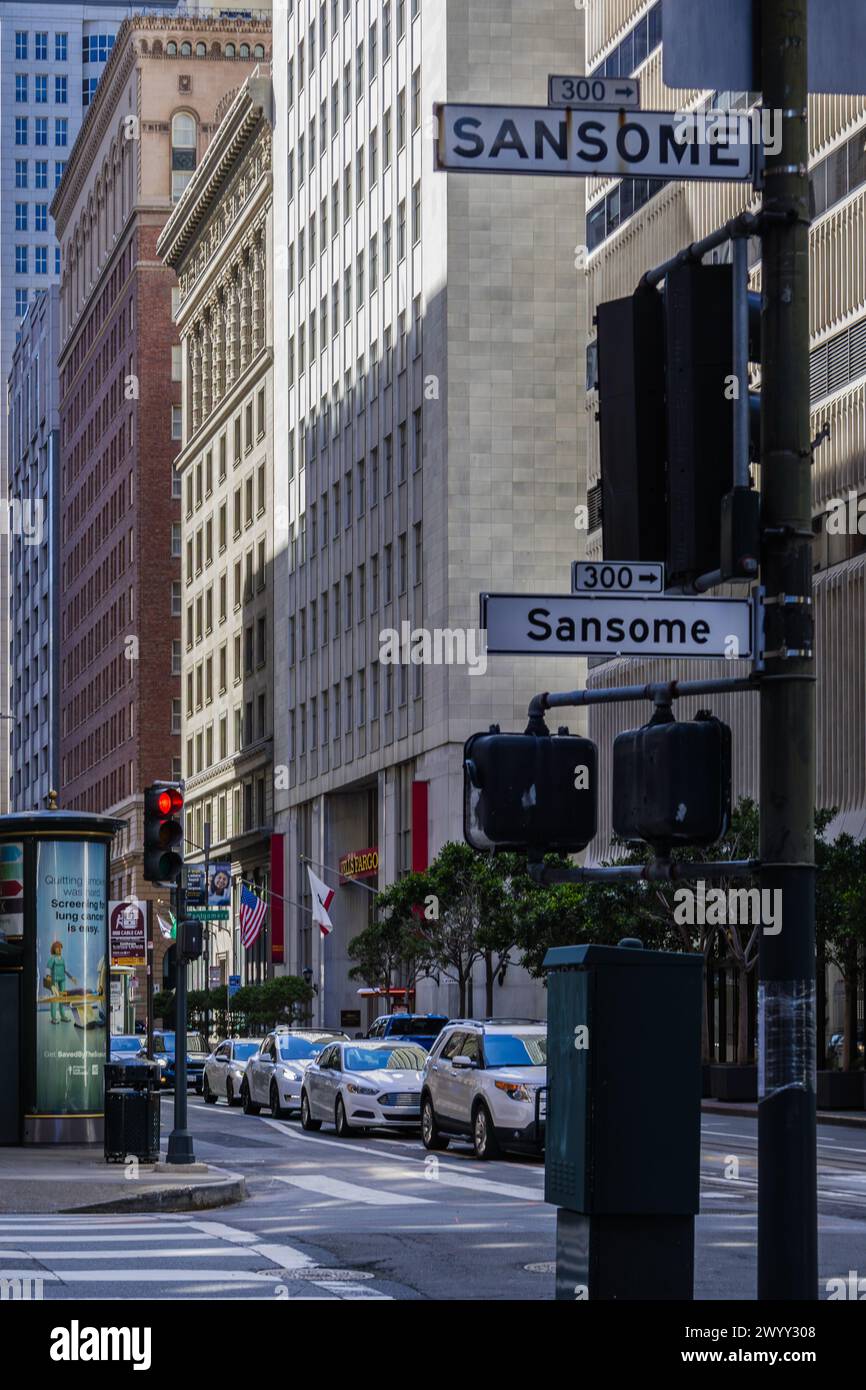 San Francisco, CA, USA. March,16 2024: Intersection of California ...
