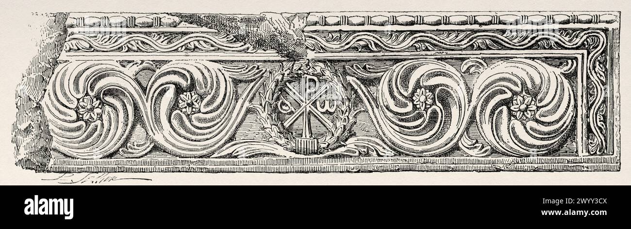 Door lintel from the Christian basilica, Roman ruins of Tebessa. Oran ...