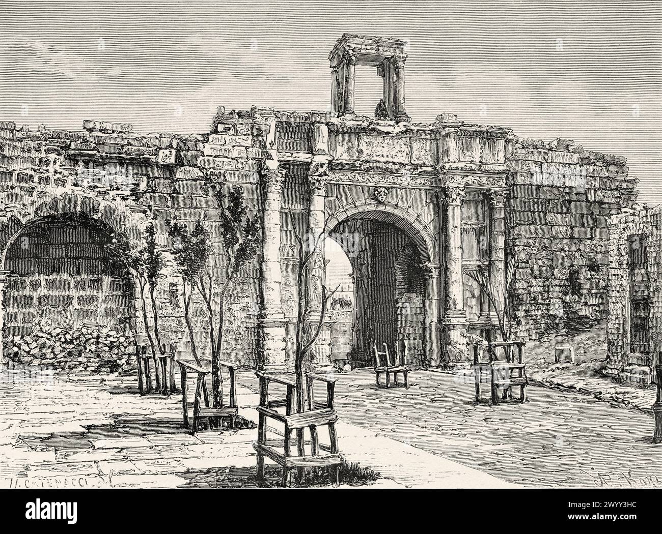 The Arch of Caracalla, tetrapylon Roman triumphal arch in Tebessa. Oran ...
