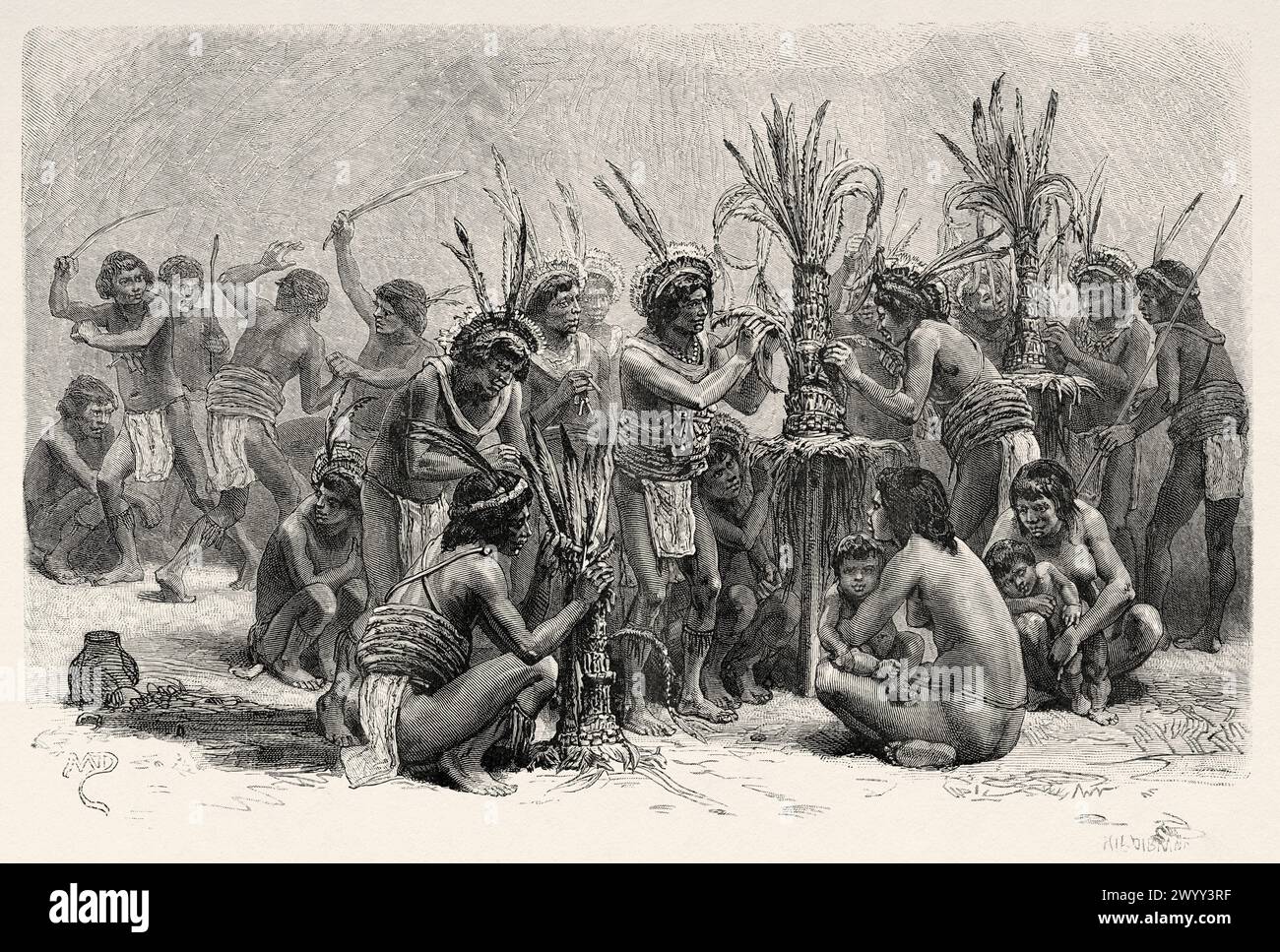 Preparations for the marake dance, Wayana Indians tribe, French Guiana ...