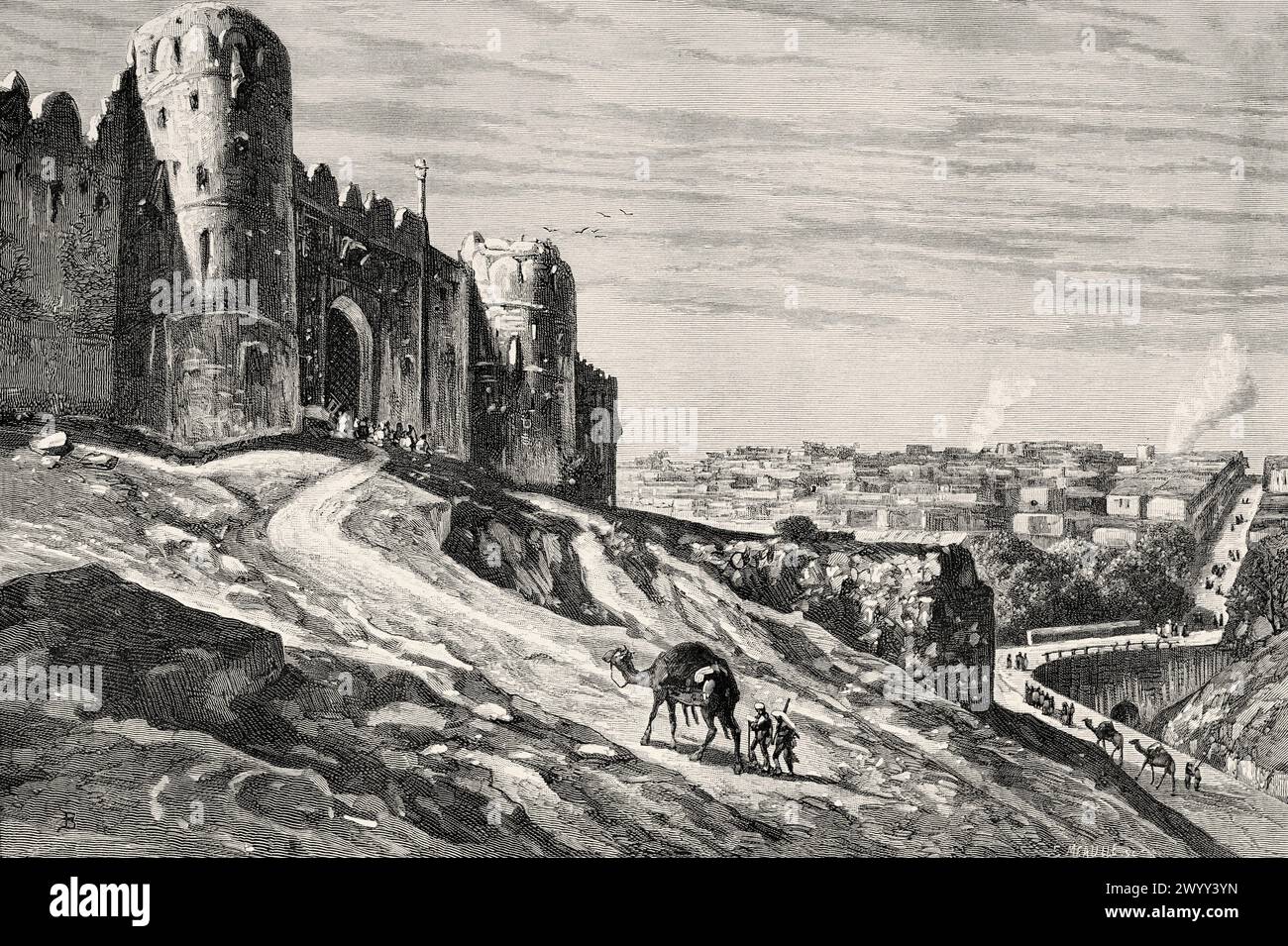 The town of Attock and one of the fortress gates, Punjab, Pakistan ...