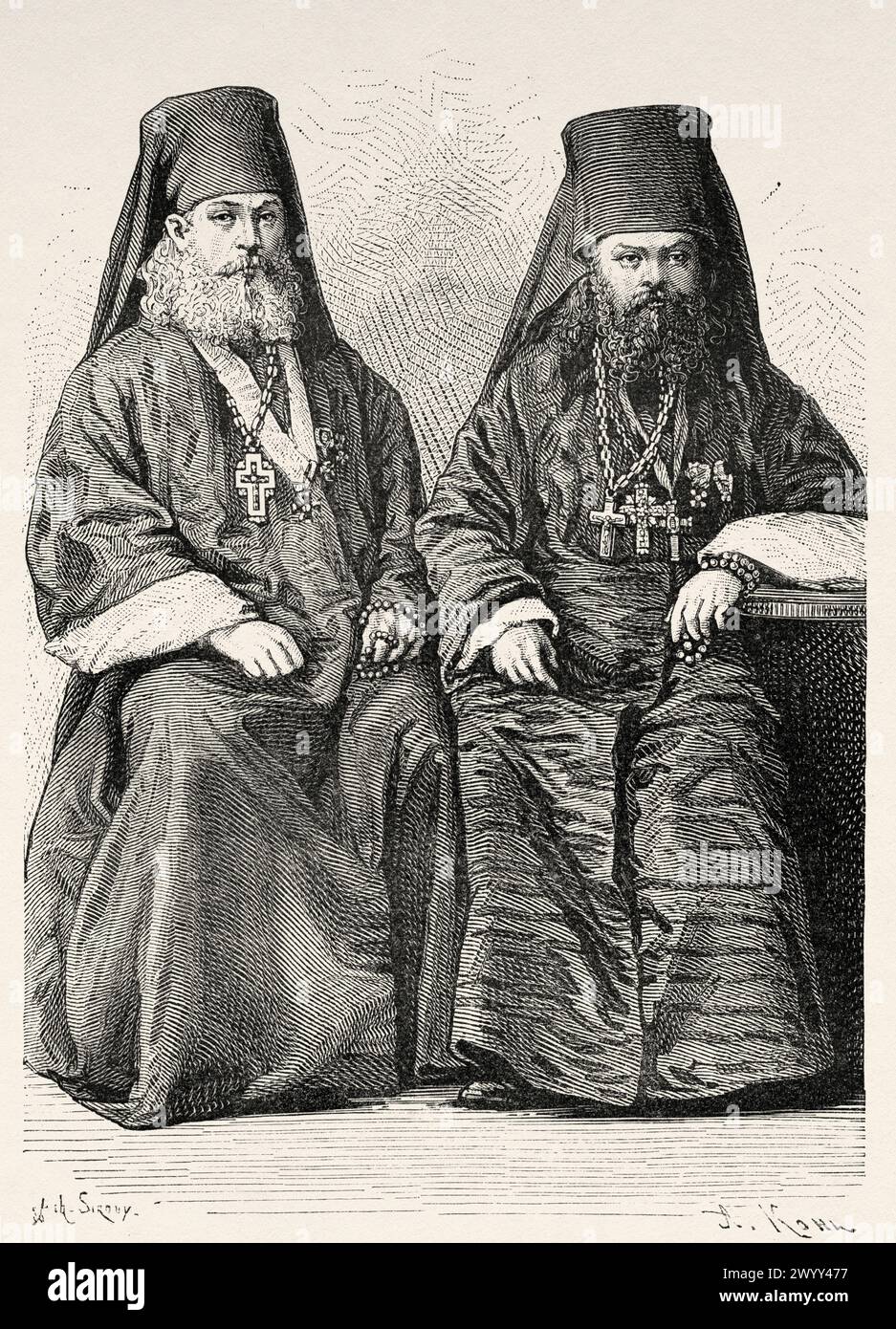 Monks of Gelati Monastery, Kutaisi. , Georgia. Eastern Europe. Drawing ...
