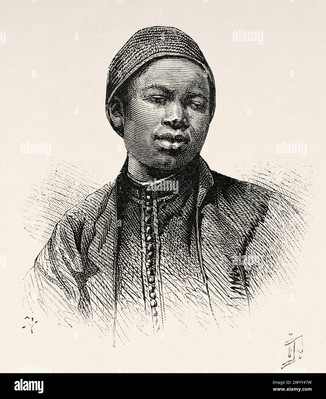 Old portait of a young boy from Gamergon, Central Africa. Drawing by ...