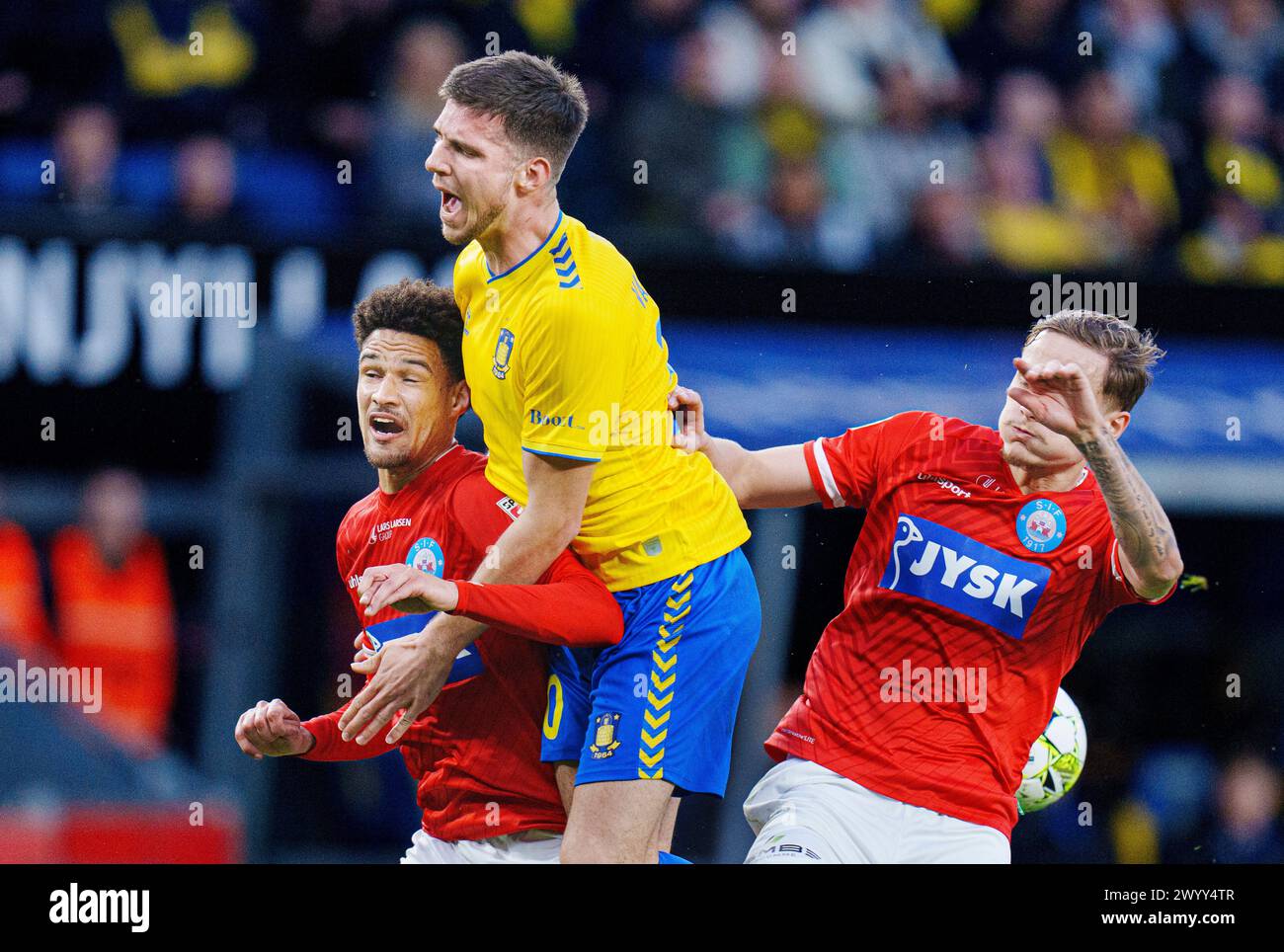 Broendby's Jordi Vanlerberghe between Silkeborg's Joel Felix and Pontus ...