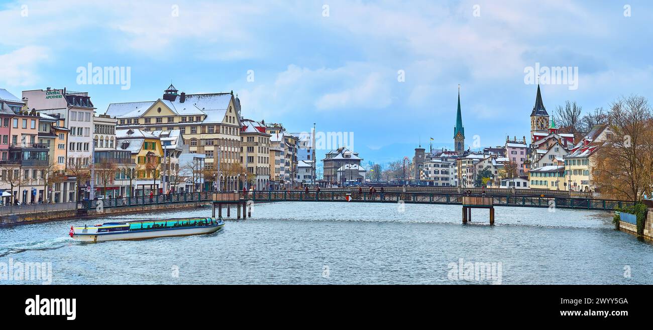 ZURICH, SWITZERLAND - APRIL 3, 2022: The tourist boat sails under ...