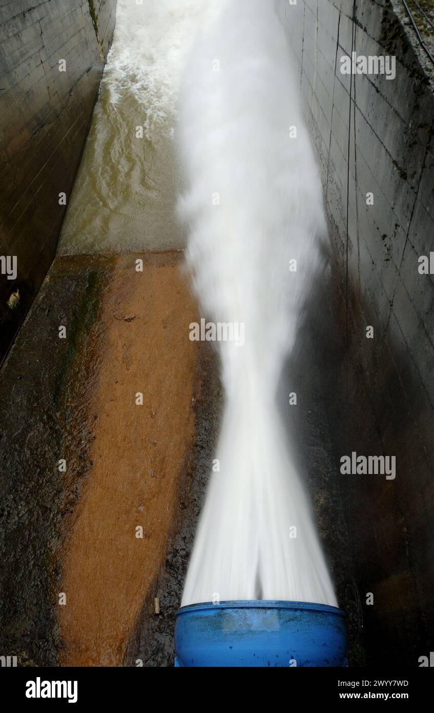 Water jet at Barrendiola reservoir, Urola River. Guipúzcoa. Spain Stock ...