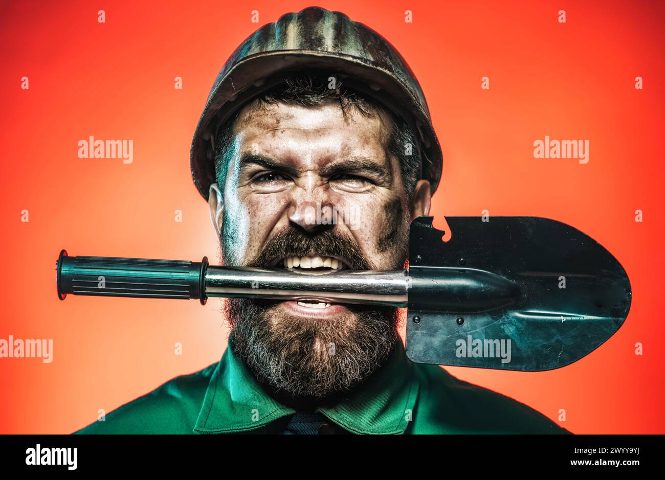 Mining, heavy industry and construction concept. Industrial worker ...