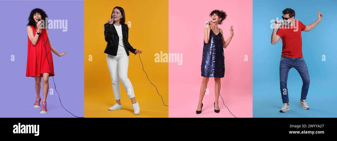 Singers on different color backgrounds, collection of photos Stock ...
