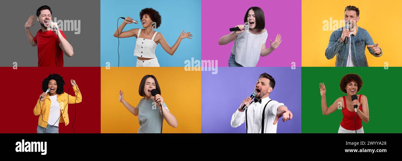 Singers on different color backgrounds, collection of photos Stock ...