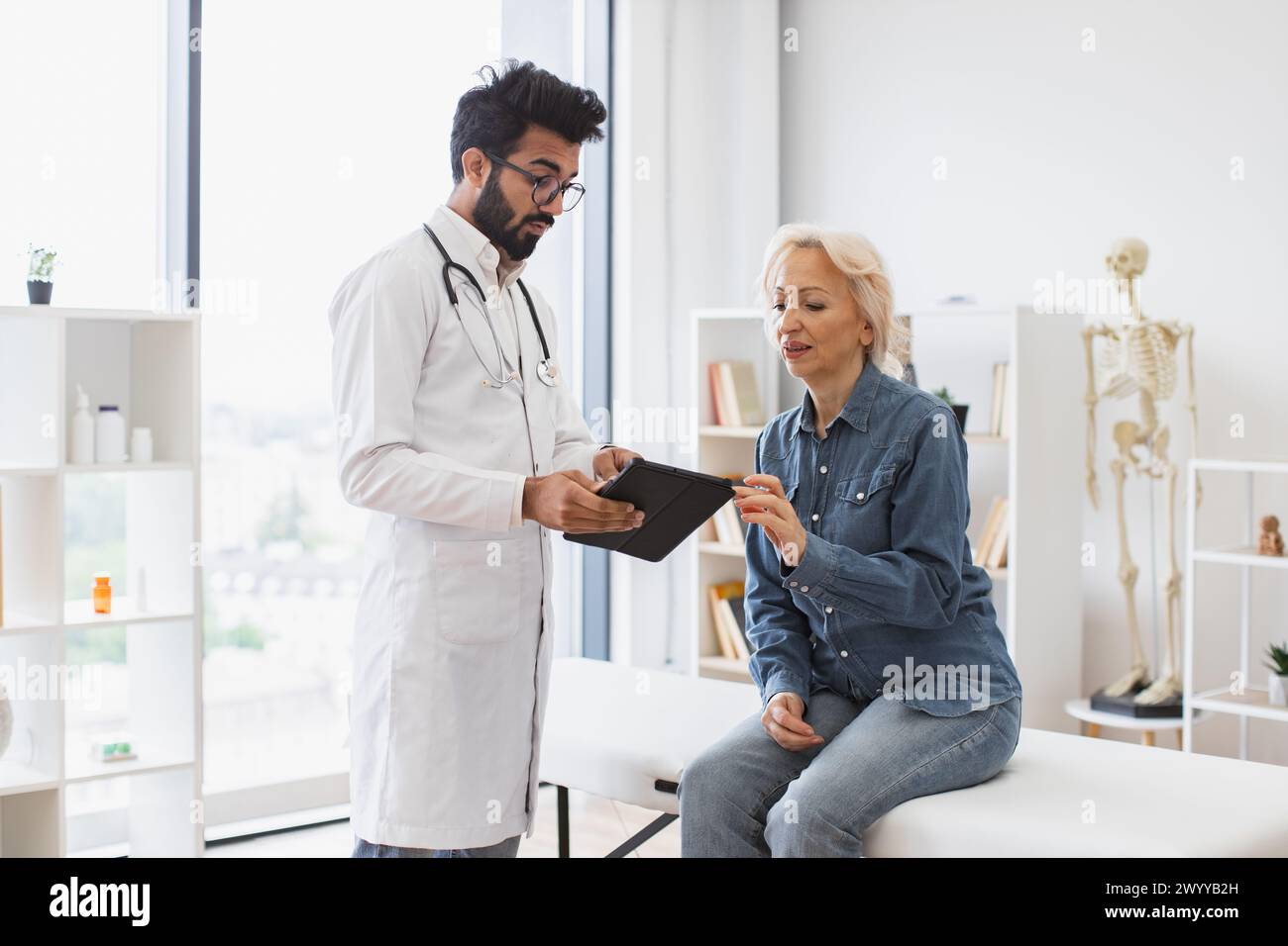 Young specialist writing instruction for taking medication correctly ...