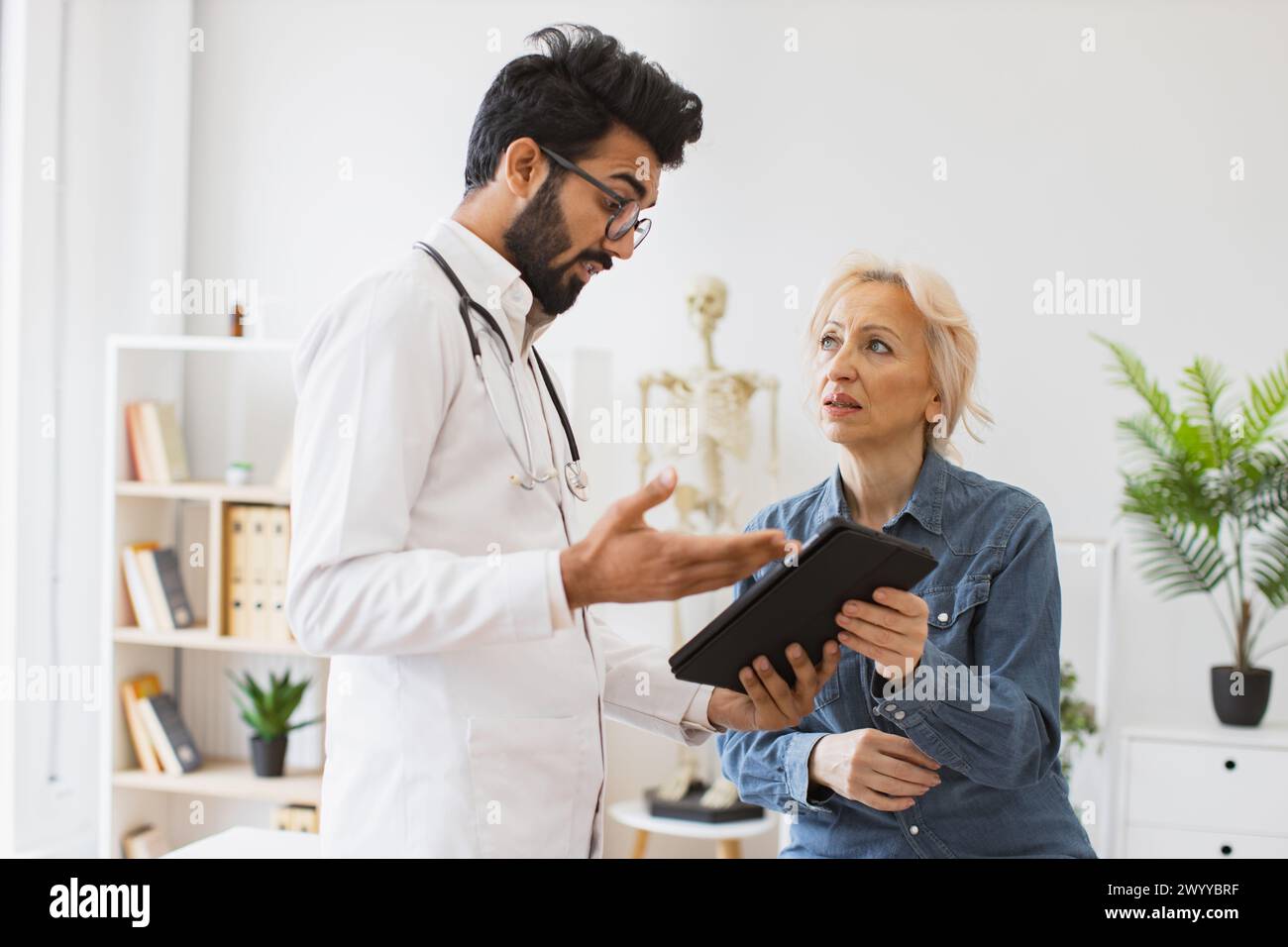 Young specialist writing instruction for taking medication correctly ...