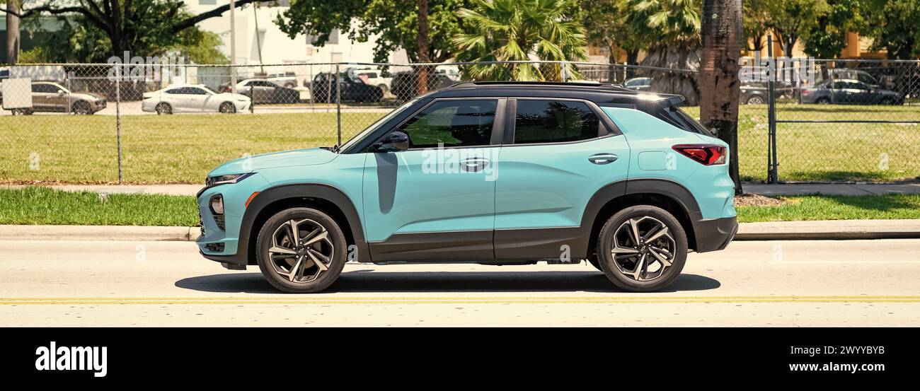 Miami Beach, Florida USA - April 15, 2021: blue chevrolet trailblazer ...