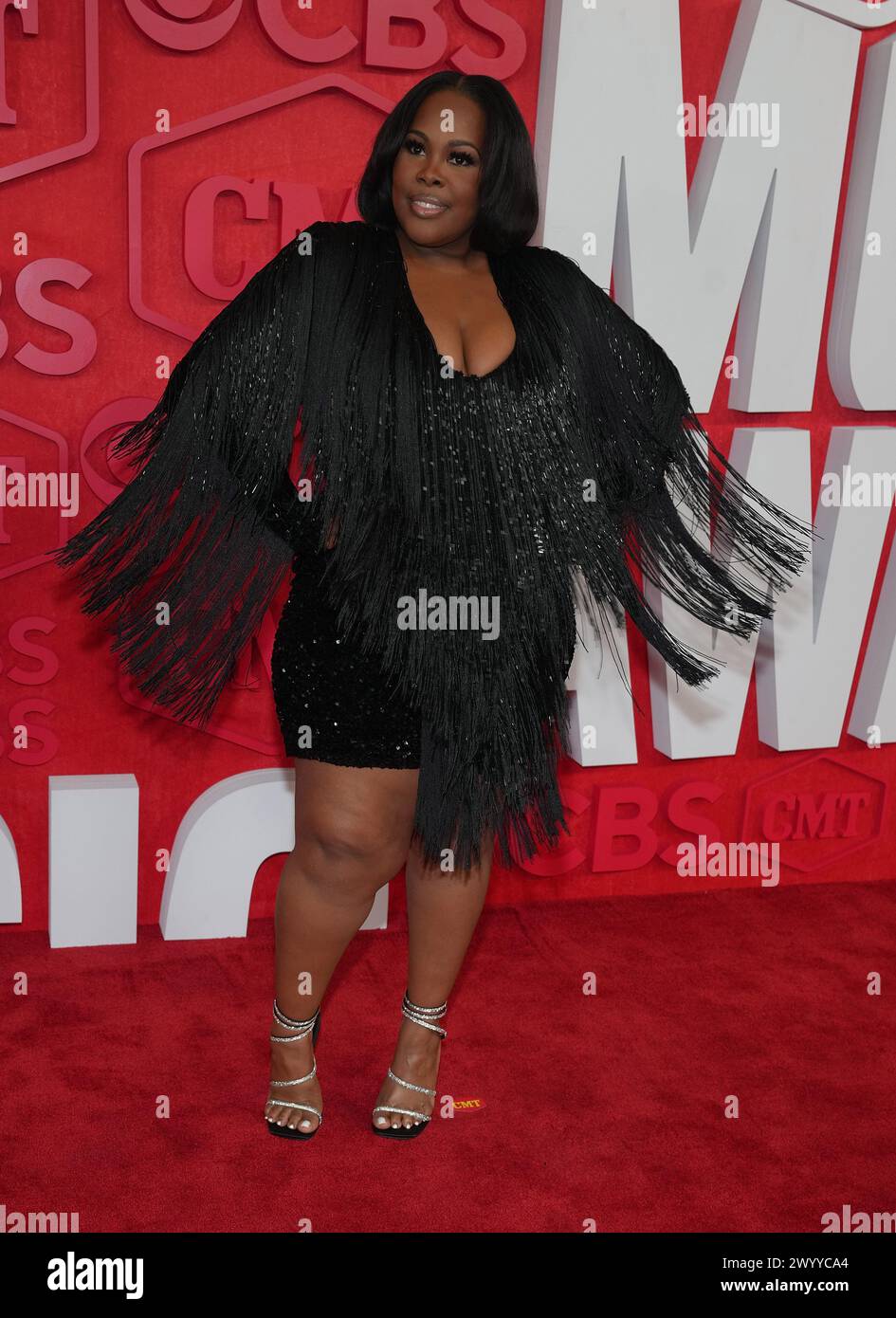 Amber Riley attends the 2024 CMT Music Awards at Moody Center on April ...