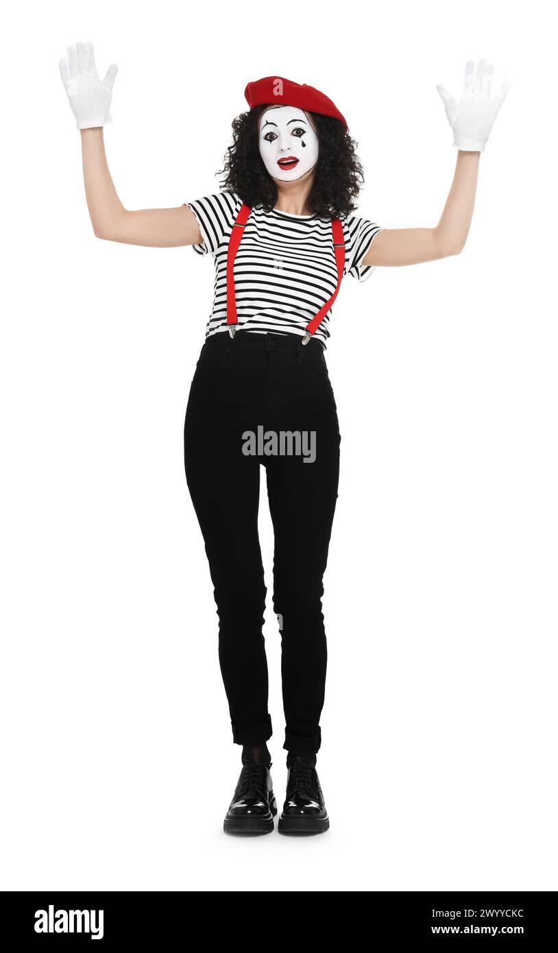 Funny mime with beret posing on white background Stock Photo - Alamy