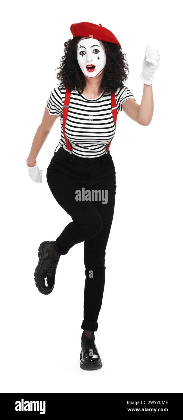 Funny mime with beret posing on white background Stock Photo - Alamy