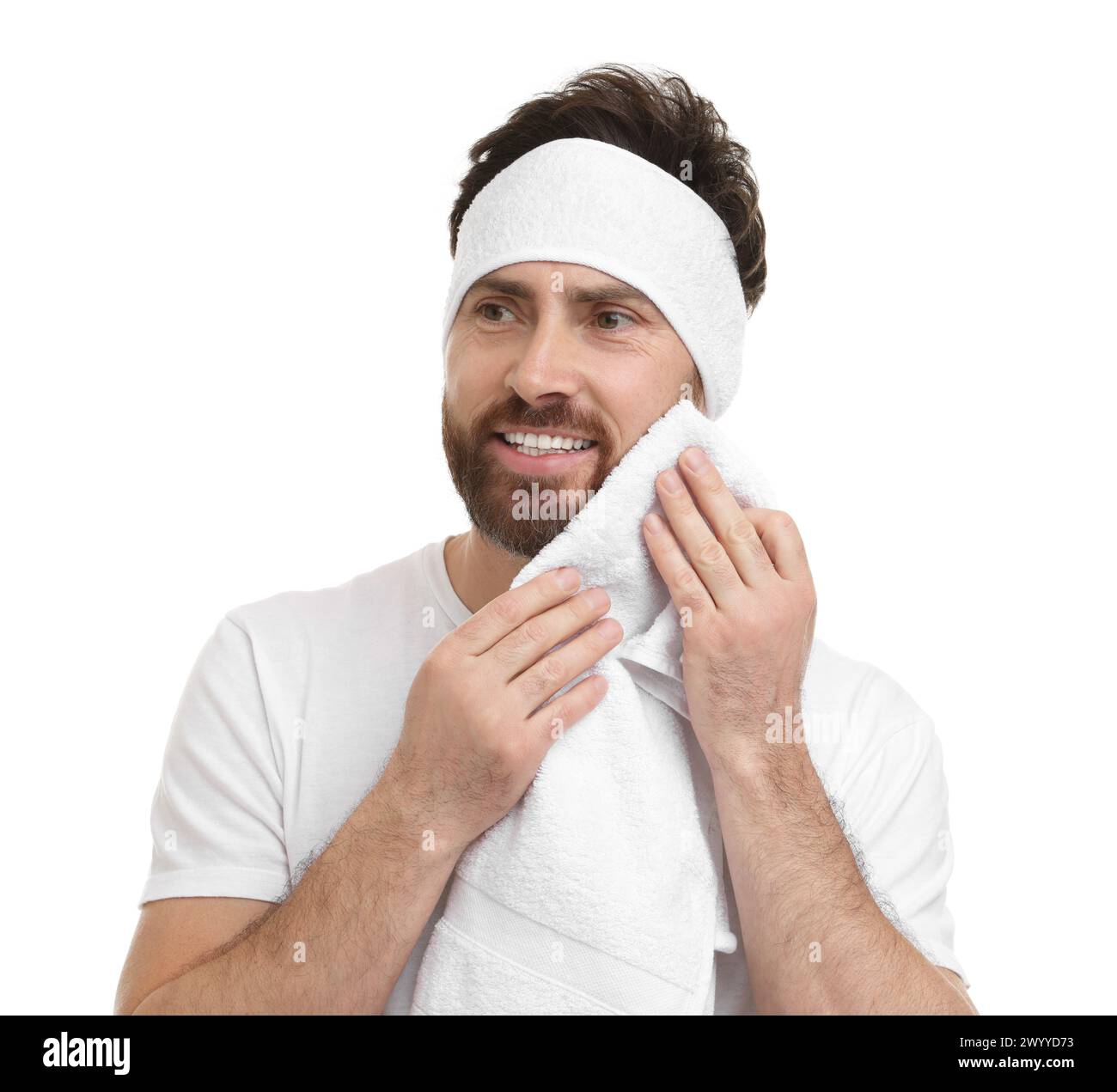 Man wiping face bath towel hi-res stock photography and images - Alamy