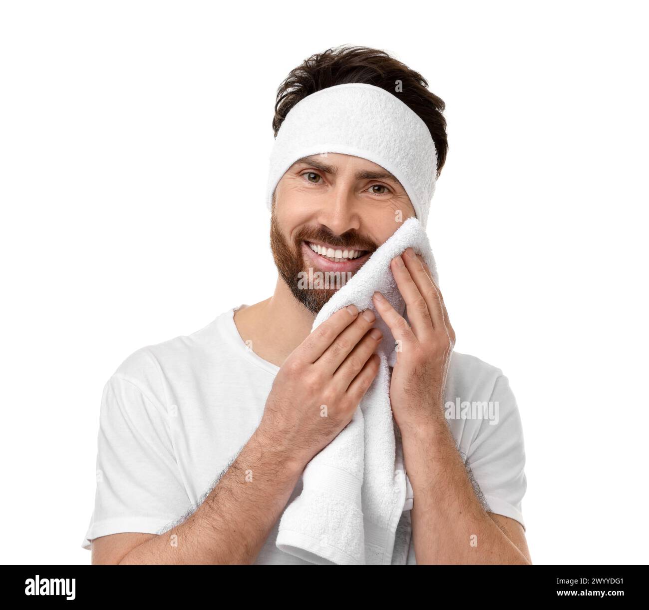 Man wiping face bath towel hi-res stock photography and images - Alamy