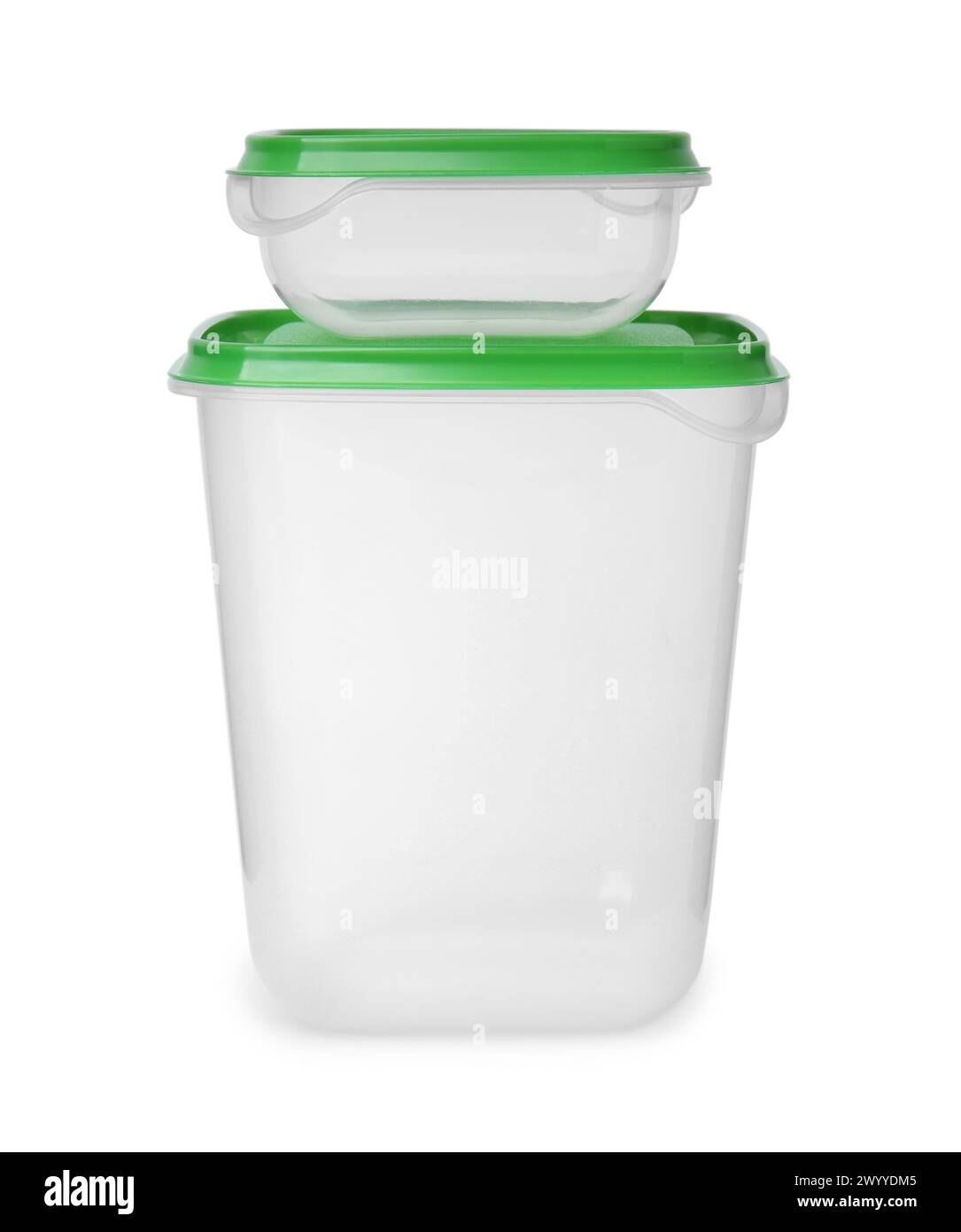 Empty plastic containers on white background. Food storage Stock Photo ...