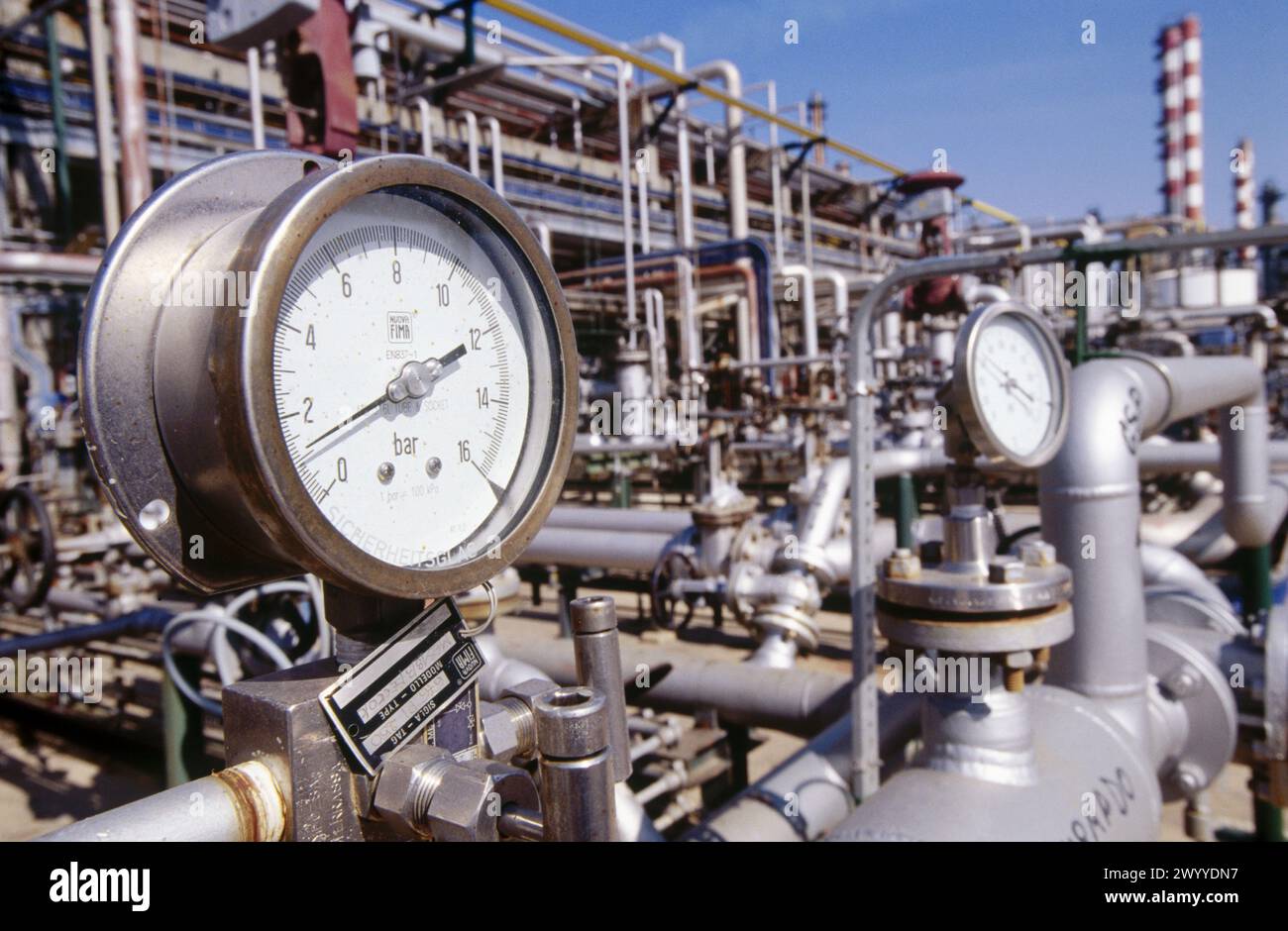 Pressure gauge. Repsol-YPF oil refinery. Tarragona province. Spain ...