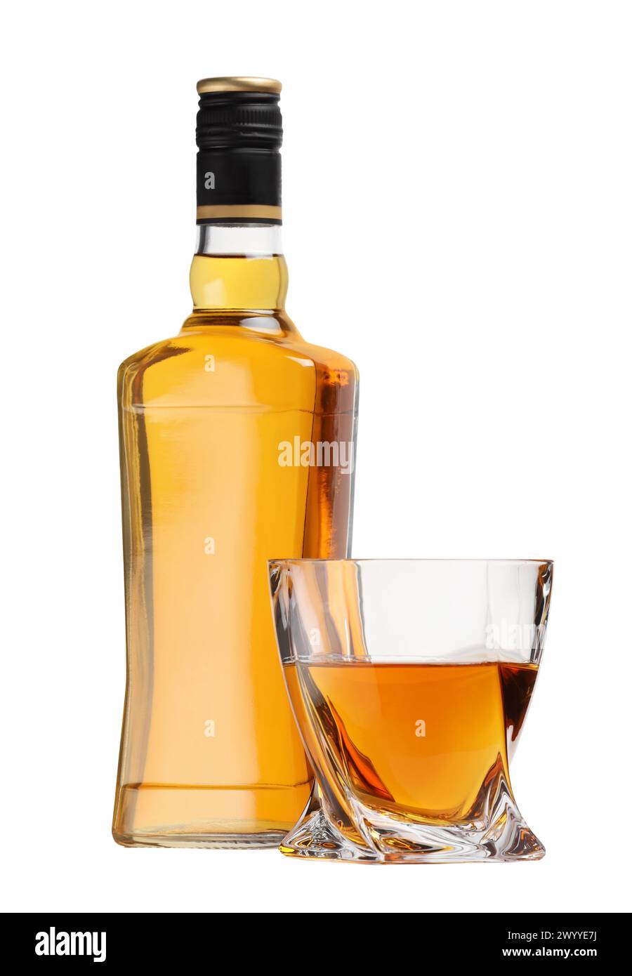 Glass and bottle of whiskey isolated on white Stock Photo - Alamy