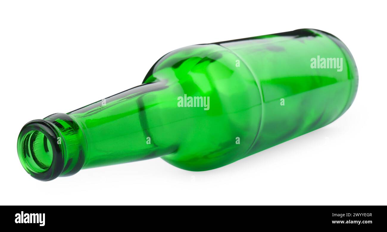 One empty green beer bottle isolated on white Stock Photo - Alamy