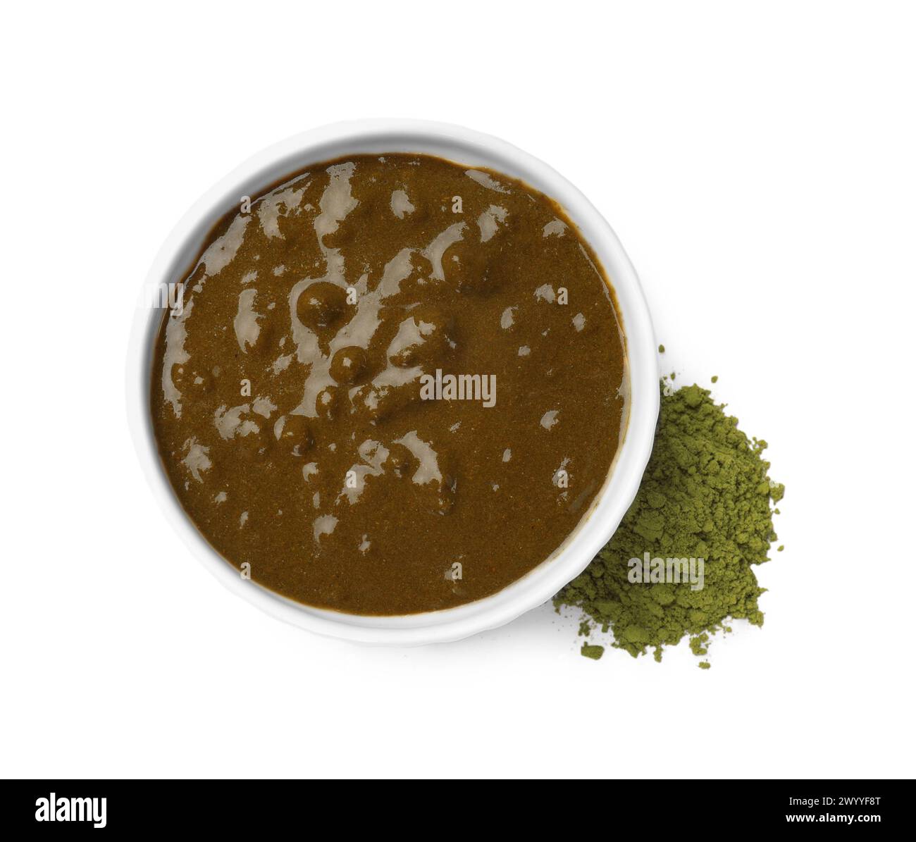 Henna paste and powder isolated on white, top view Stock Photo - Alamy