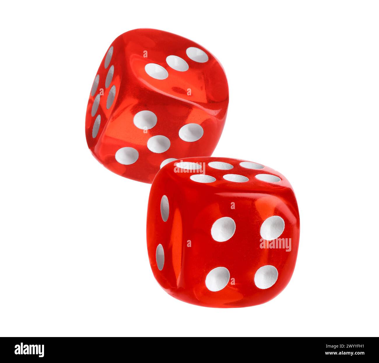 Two red dice in air on white background Stock Photo - Alamy