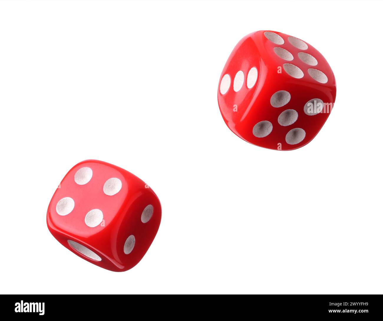 Two red dice in air on white background Stock Photo - Alamy