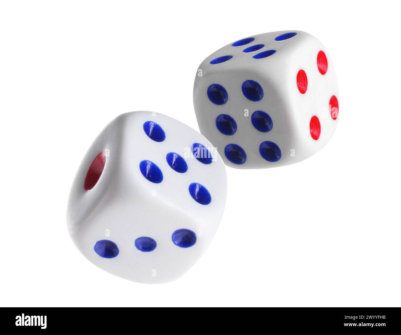 Two dice in air on white background Stock Photo - Alamy