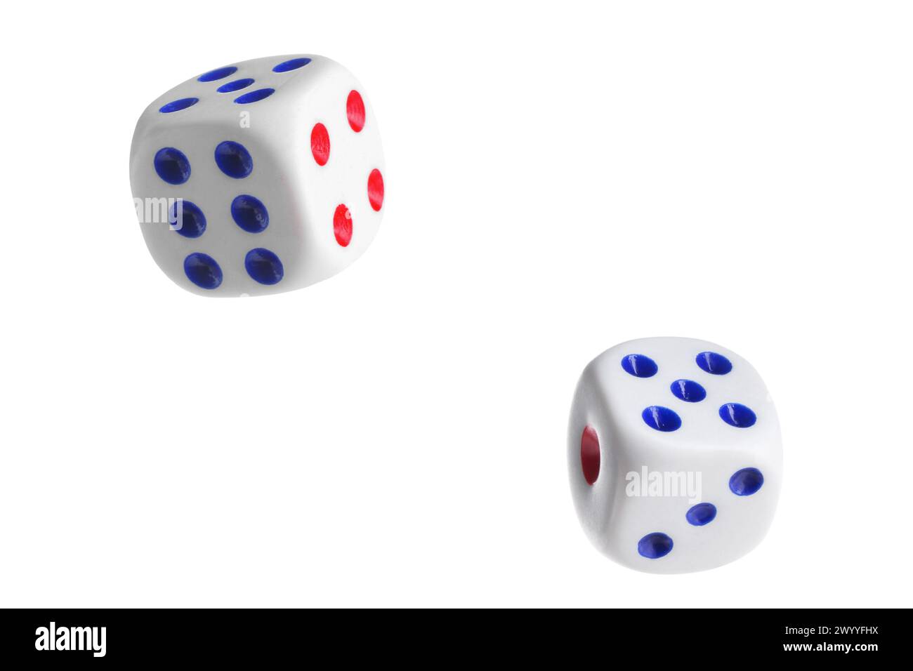 Two dice in air on white background Stock Photo - Alamy