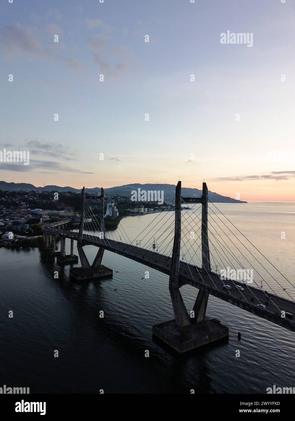 Aerial View of Iconic Merah Putih Cable Stayed Bridge accross Ambon Bay ...
