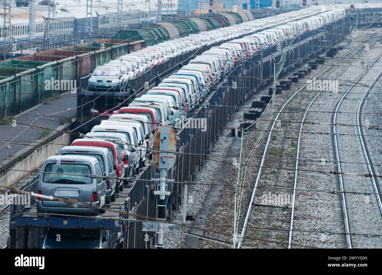 Cars for export, Train station. Irun. Guipúzcoa (Spanish-French border ...