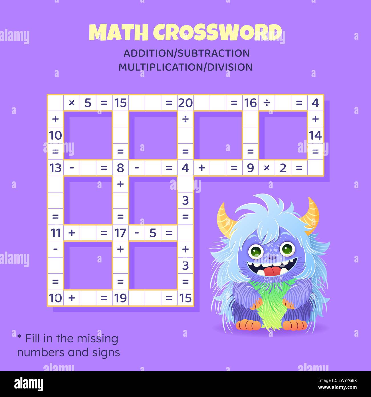 Math Crossword. Addition, subtraction, multiplication and division ...