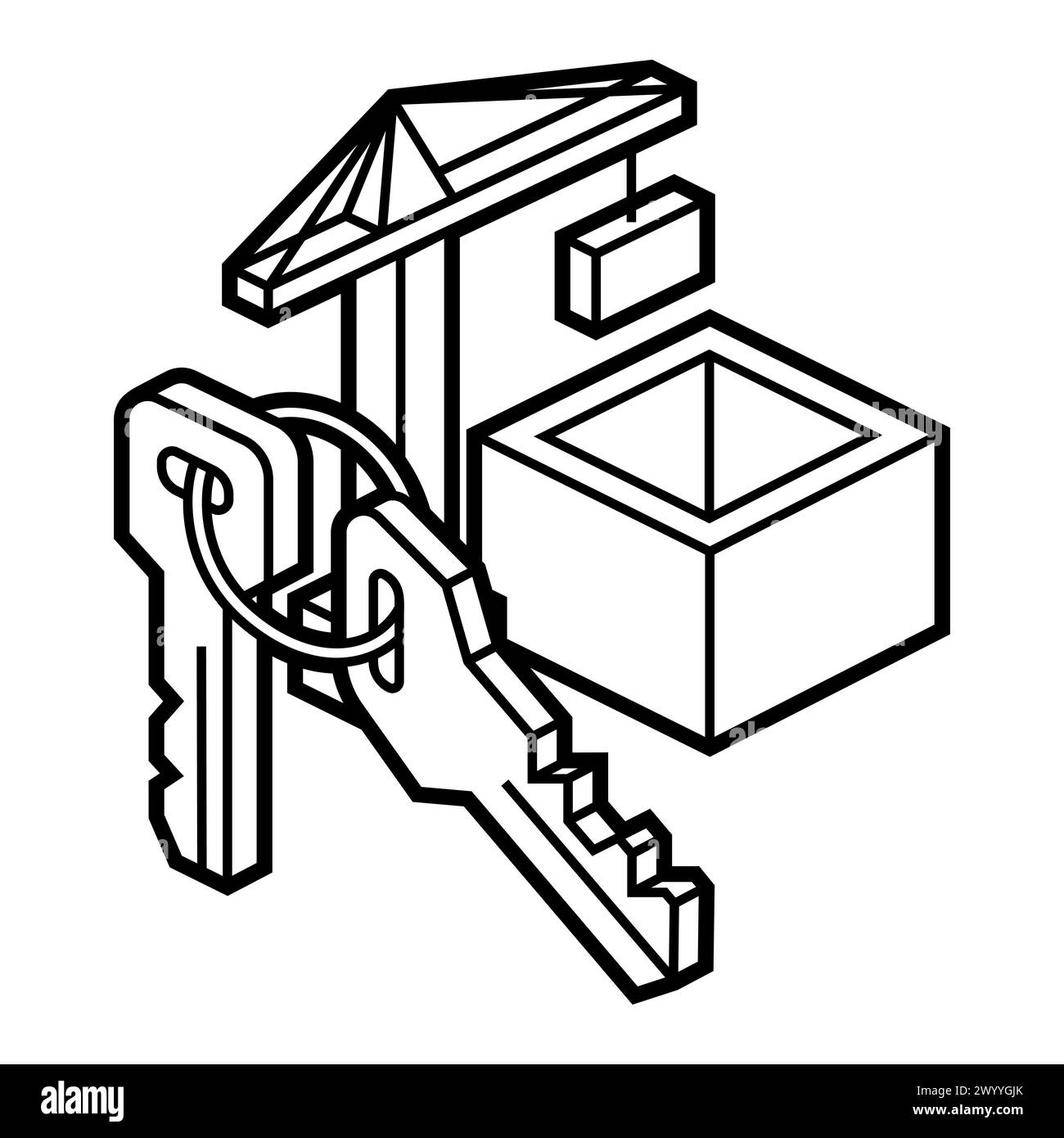 Image of crane and keys. Real estate illustration in isometry style ...